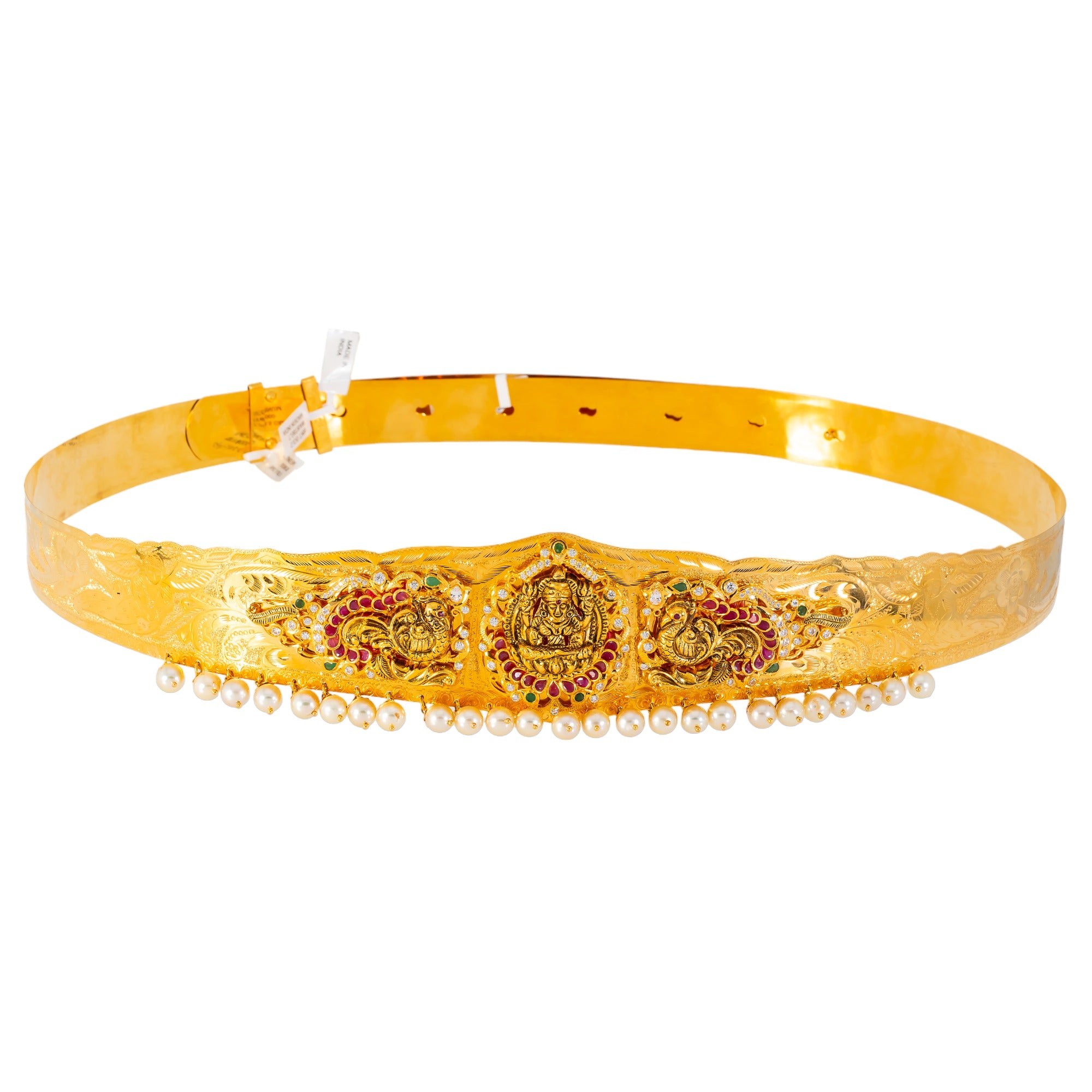 22k Yellow Gold Vaddanam Waist Belt w/ Gems & Pearls (180gm) – Virani ...