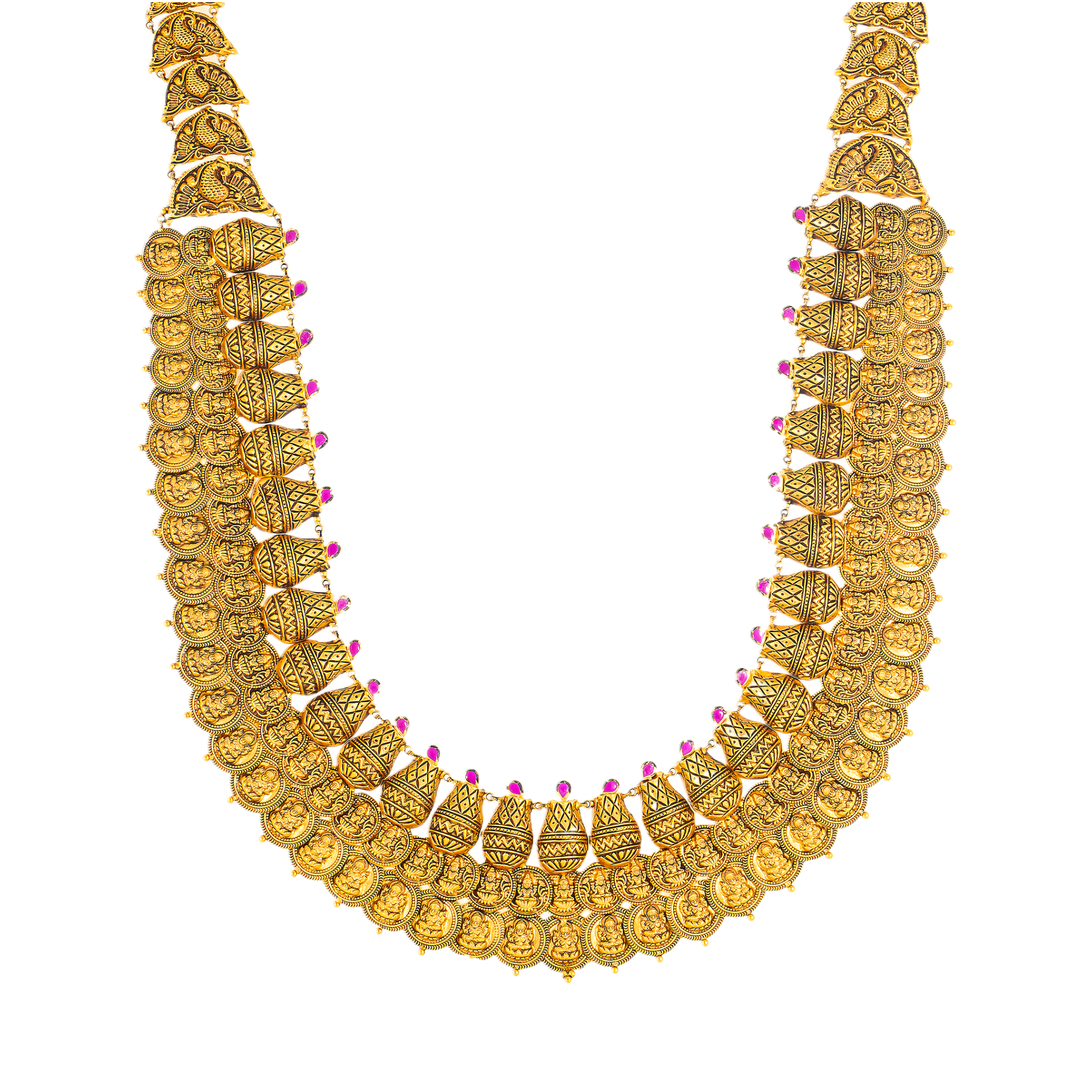 22K Antique Yellow Gold & Ruby Temple Necklace (70gm) – Virani Jewelers