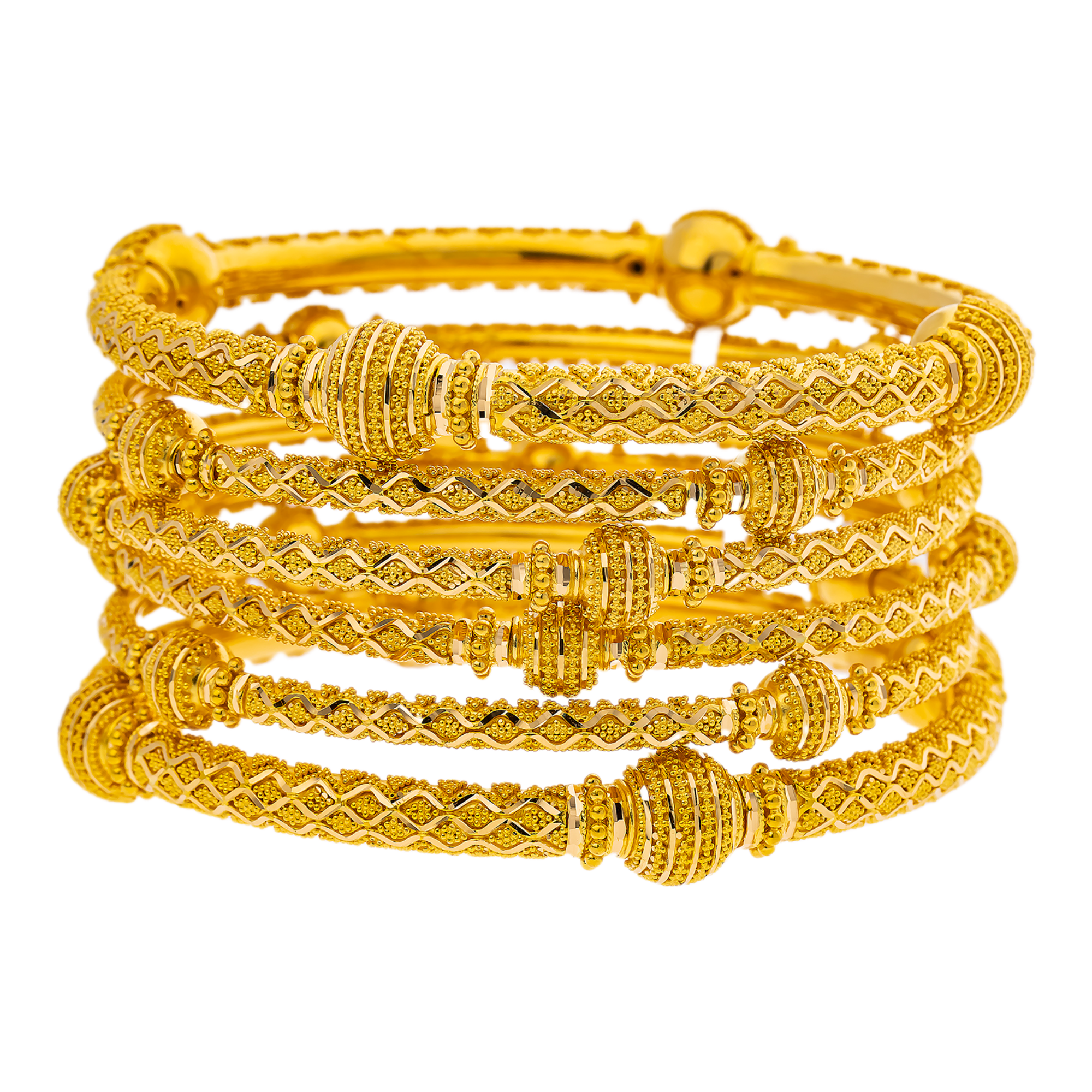 22K Yellow Gold Pipe Filigree Bangle Set of 6 (90.9gm) – Virani Jewelers