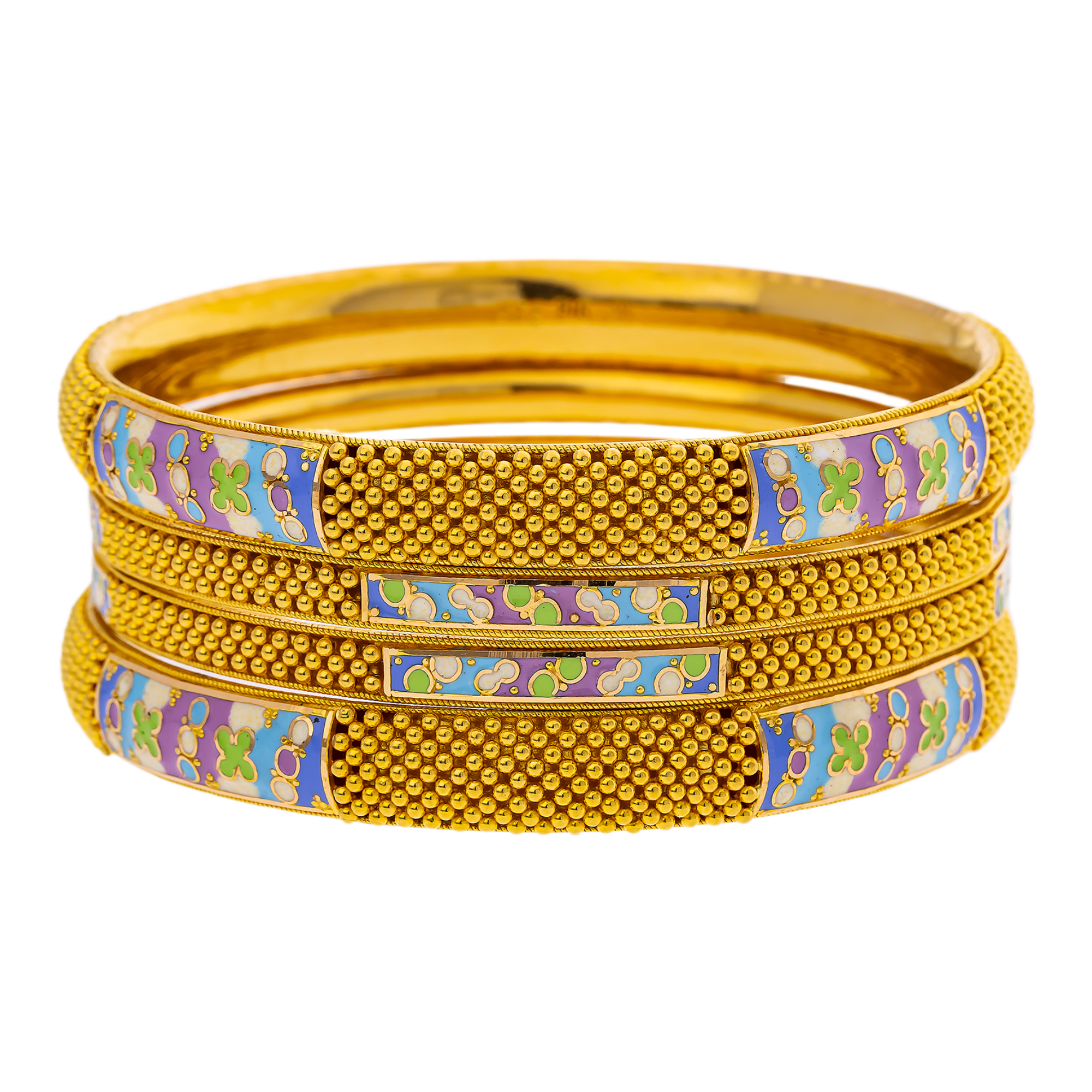 22K Yellow Gold Meenakari Bangle Set of 4 (71.2gm) – Virani Jewelers