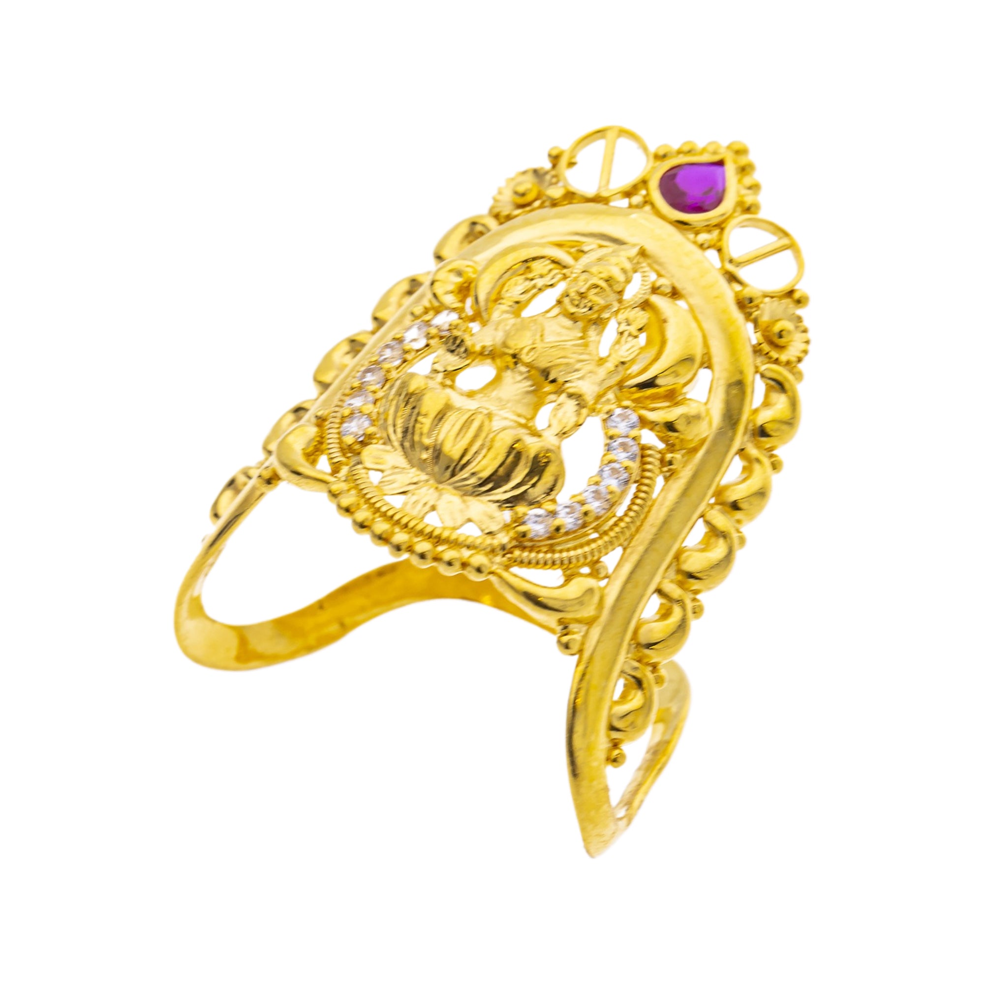 22K Yellow Gold Temple Vanki Ring w/ Ruby & CZ (4.9gm) – Virani Jewelers