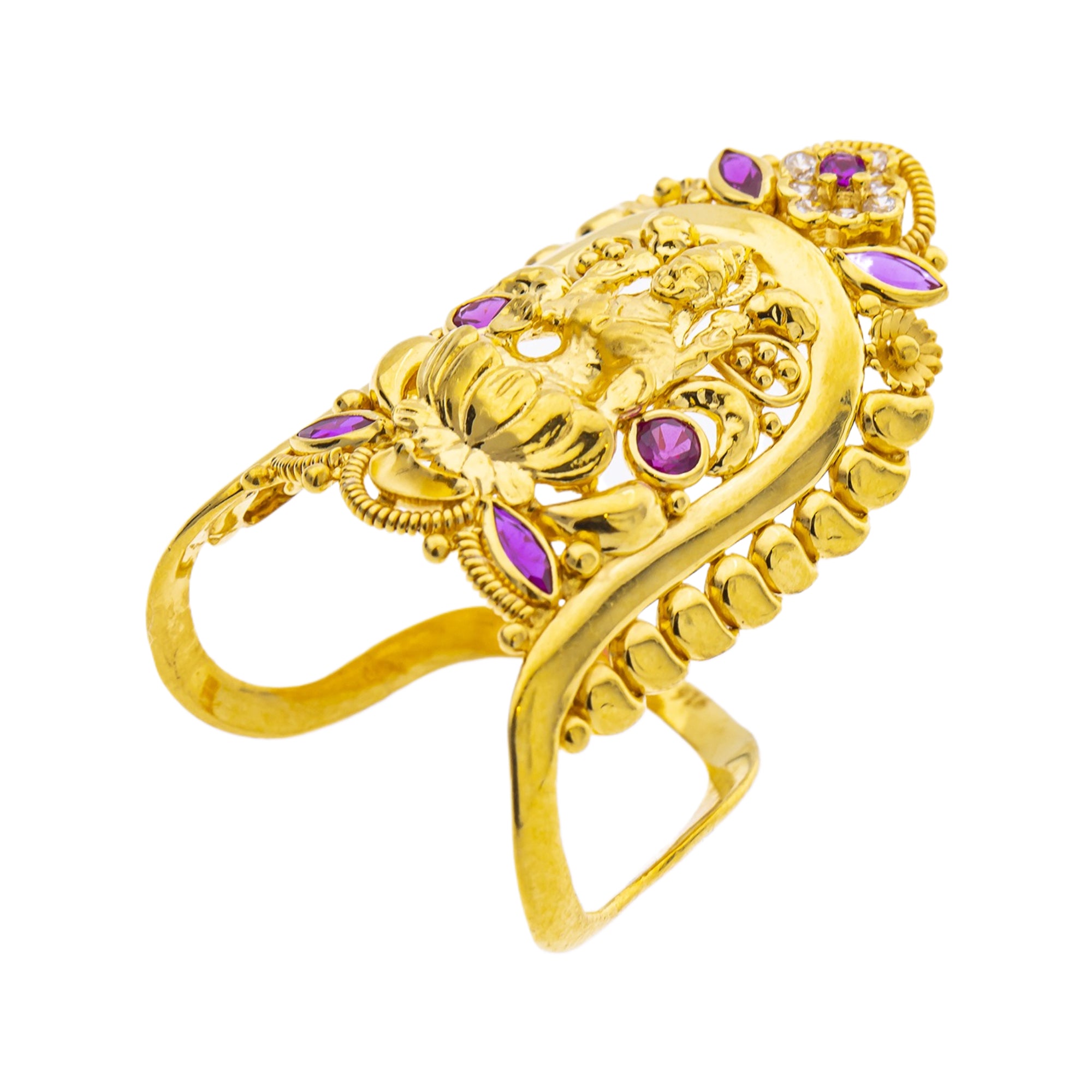 22K Yellow Gold Temple Vanki Ring w/ Ruby & CZ (5.7gm) – Virani Jewelers