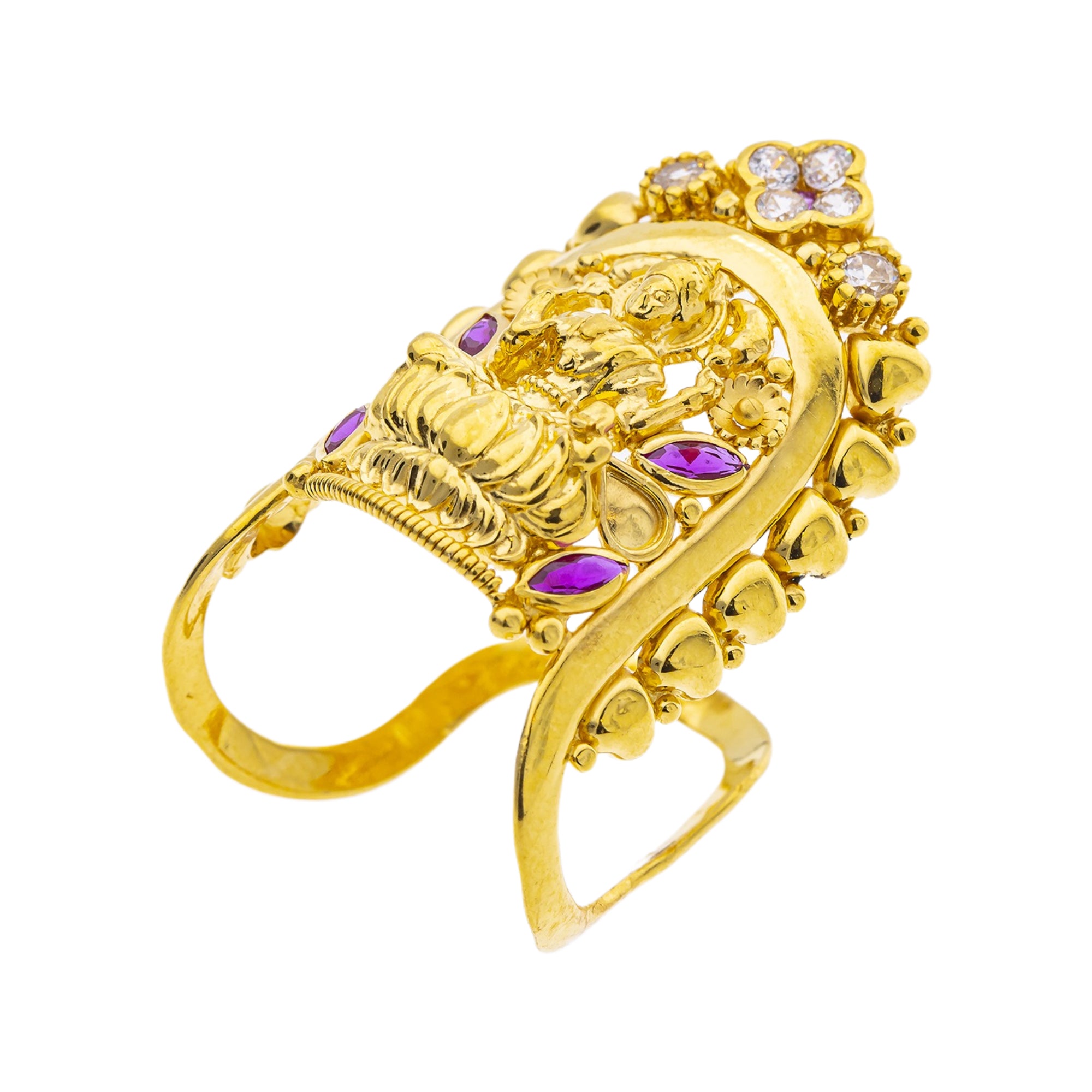 22K Yellow Gold Temple Vanki Ring w/ Ruby & CZ (5.8gm) – Virani Jewelers