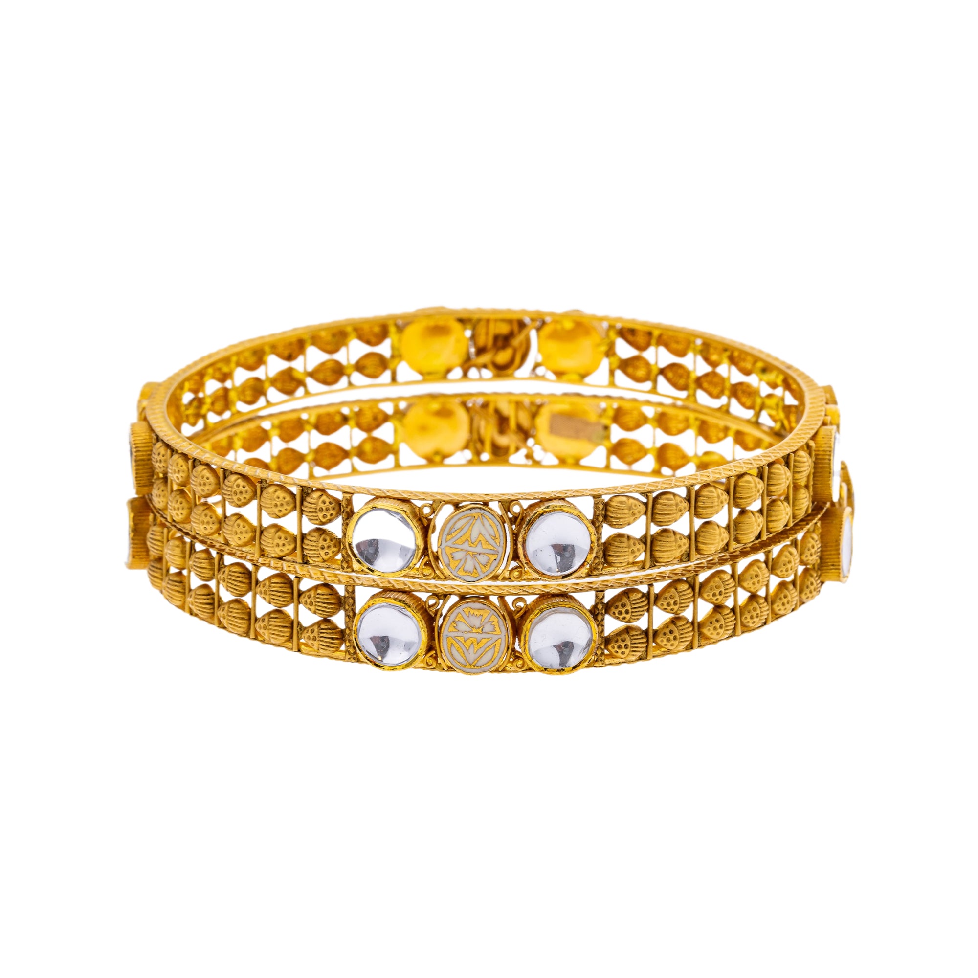 22K Yellow Gold & Kundan Bangle Set of 2 in Size 2.6 (33.4gm) – Virani ...