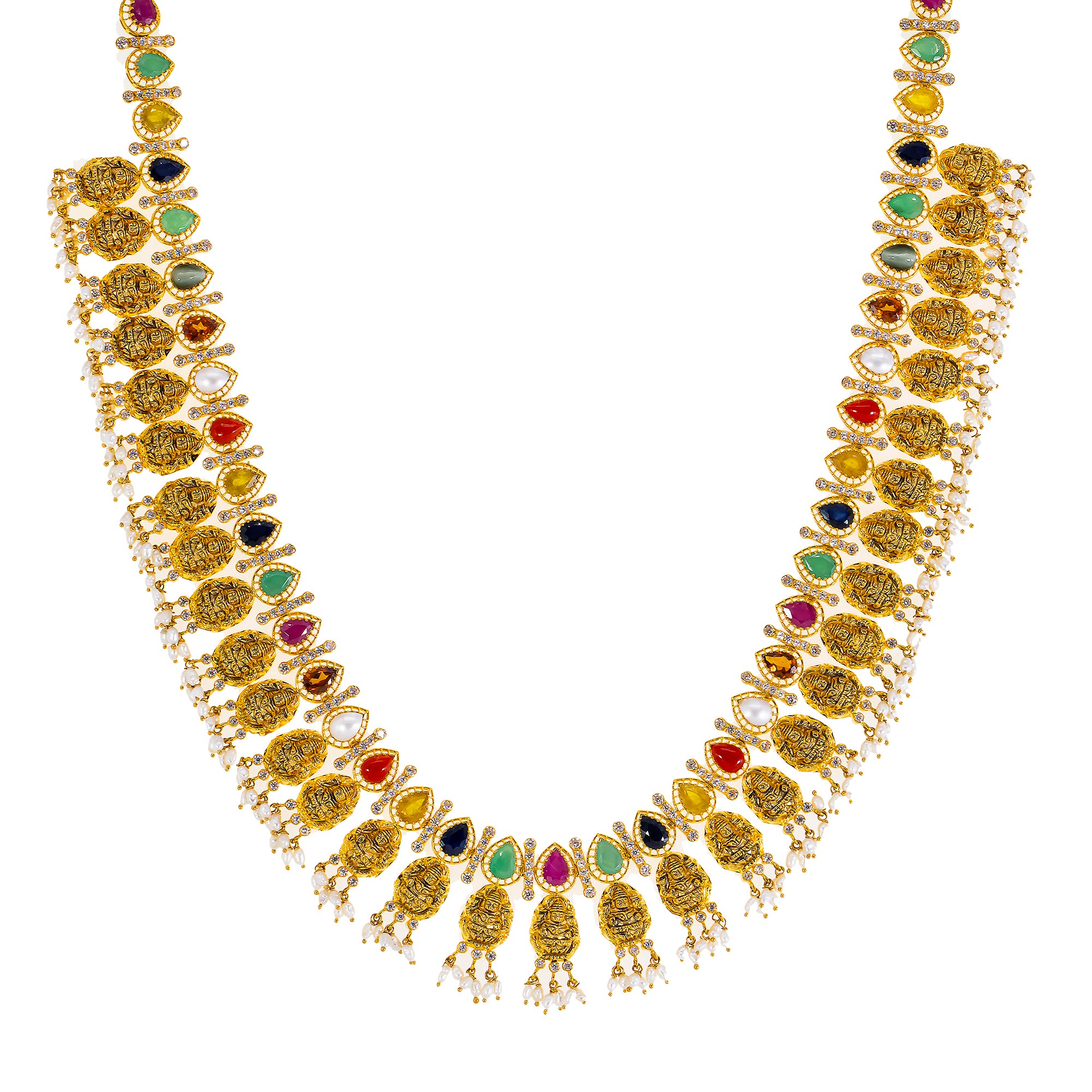 22K Gold Navaratna Necklace | Navaratna Necklace Set in Gold – Virani ...