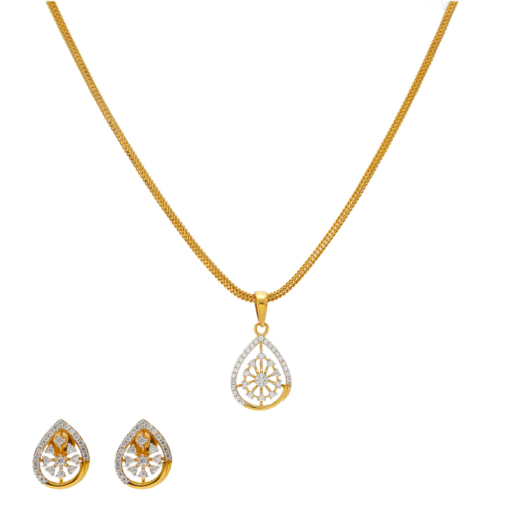 22K Yellow Gold & CZ Pendant Necklace Set (10gm) – Virani Jewelers