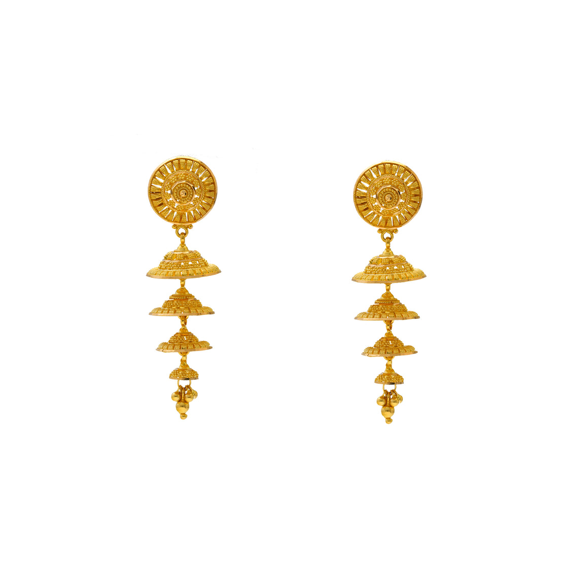 22K Yellow Gold Layered Jhumki Earrings 15.3gm