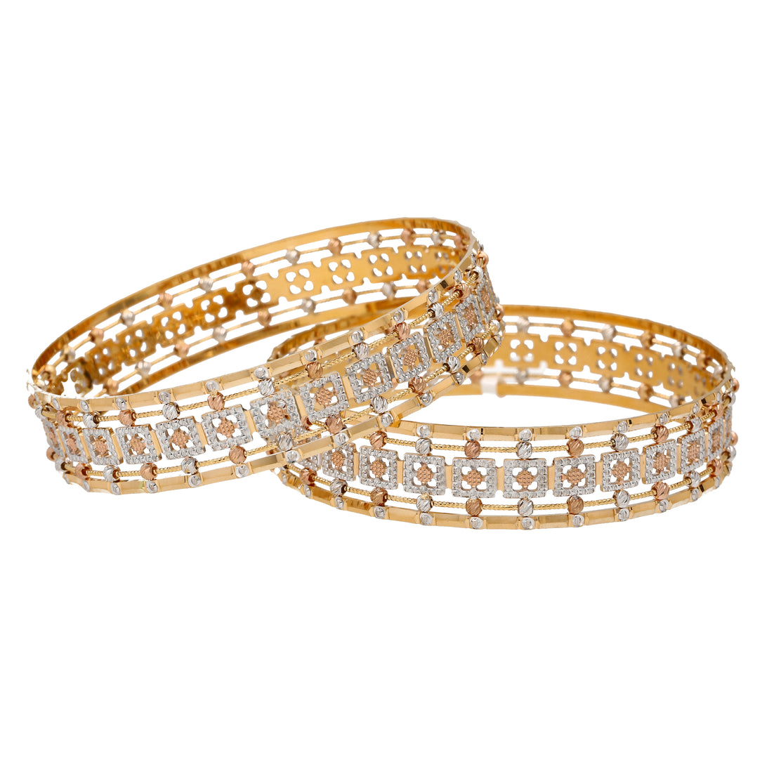 22K Multi Tone Gold Bangle Set of 2 60gm