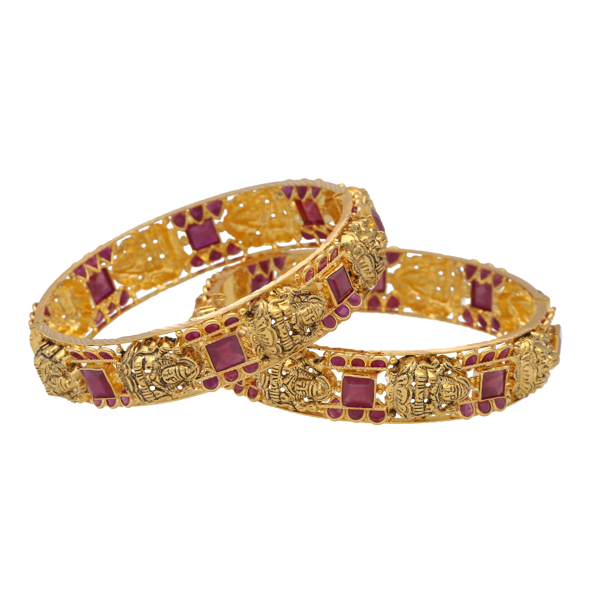 22K Yellow Gold & Ruby Temple Bangle Set (56.8gm) – Virani Jewelers