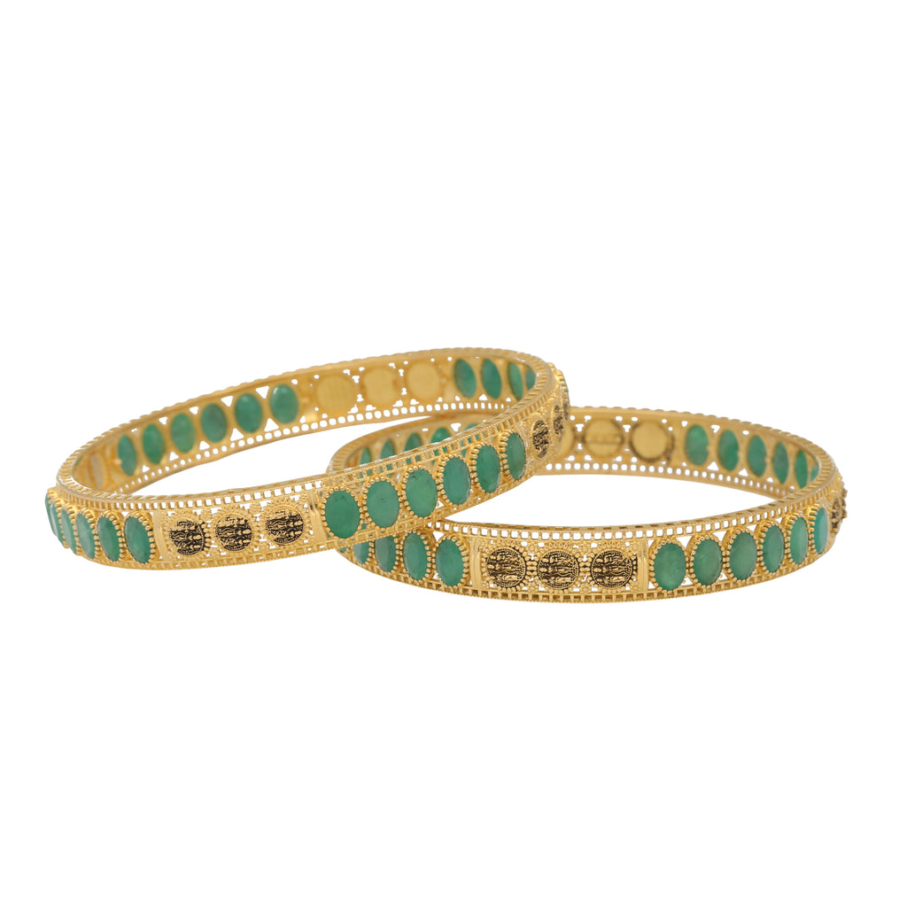 22K Yellow Gold & Emerald Temple Bangle Set (41.2gm) – Virani Jewelers