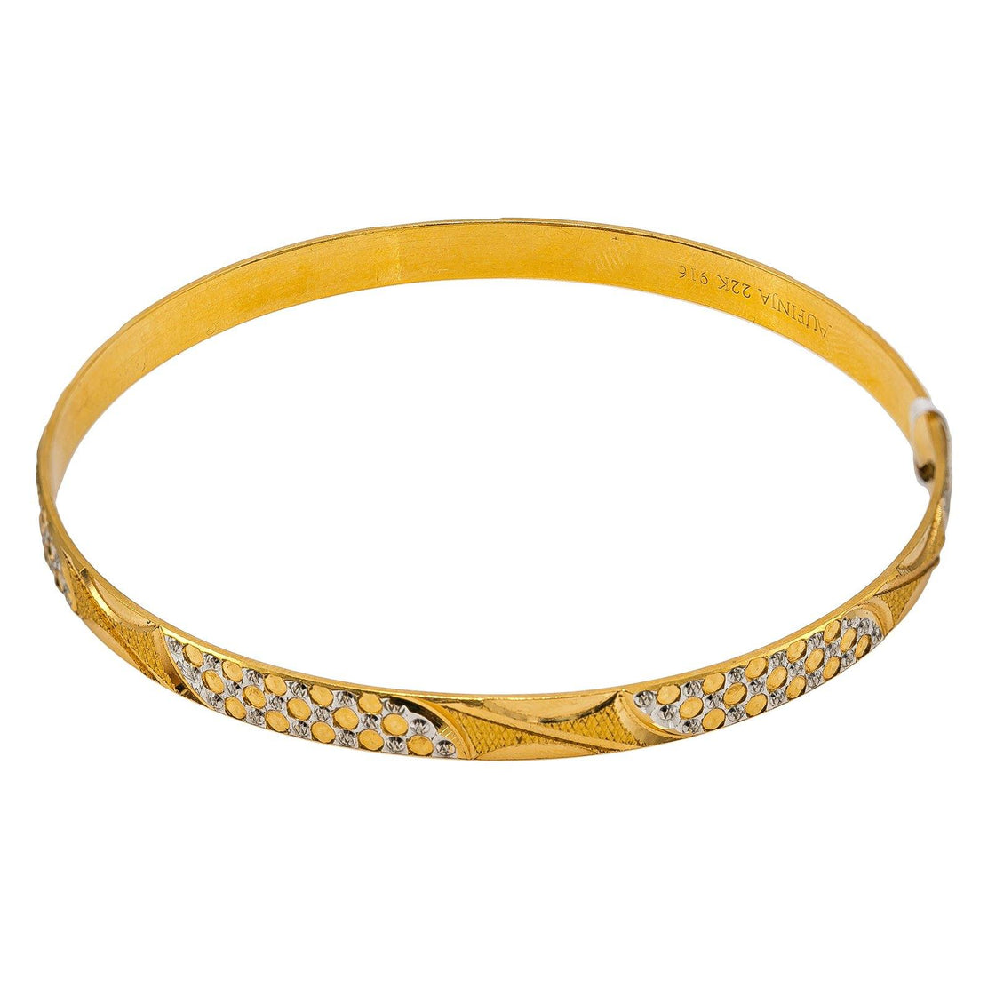 22K Multi Tone Gold Bangle w Overlay White Gold Circle Details