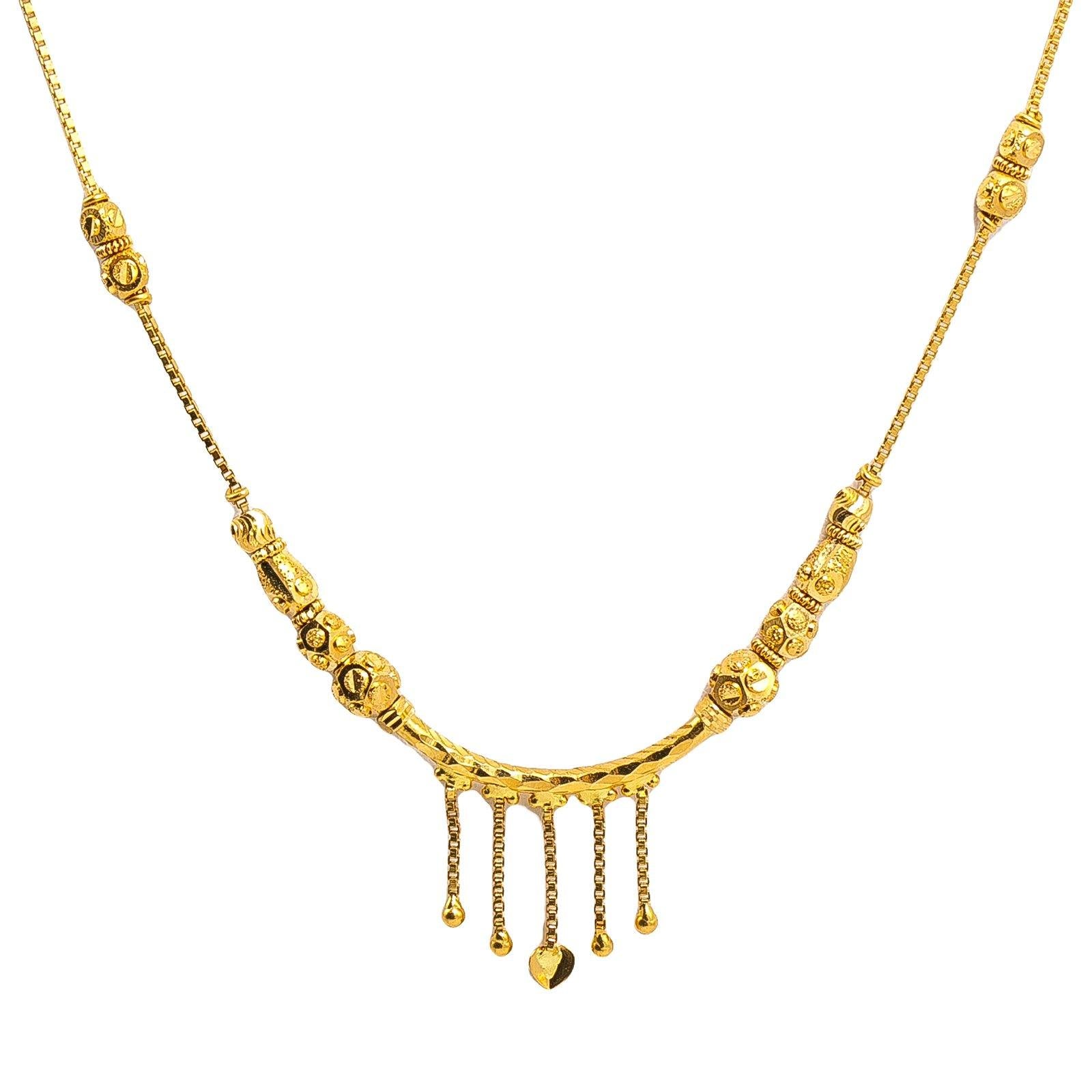 22K Yellow Gold Chain W/ Textured Bead Accents & Drip Pendant Design 1 ...
