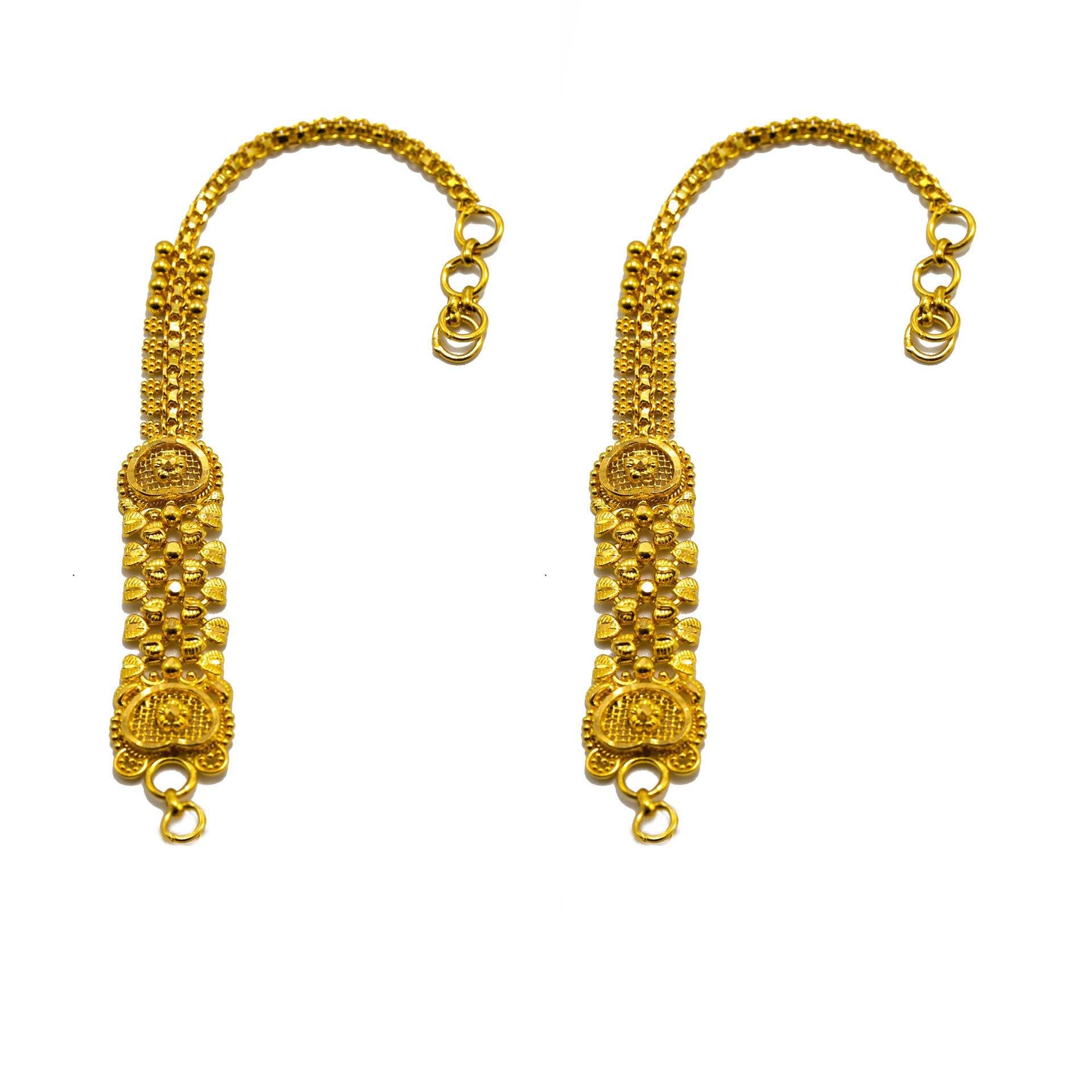 22K Yellow Gold Ear Chains W/ Heart Leaflet Link Design – Virani Jewelers