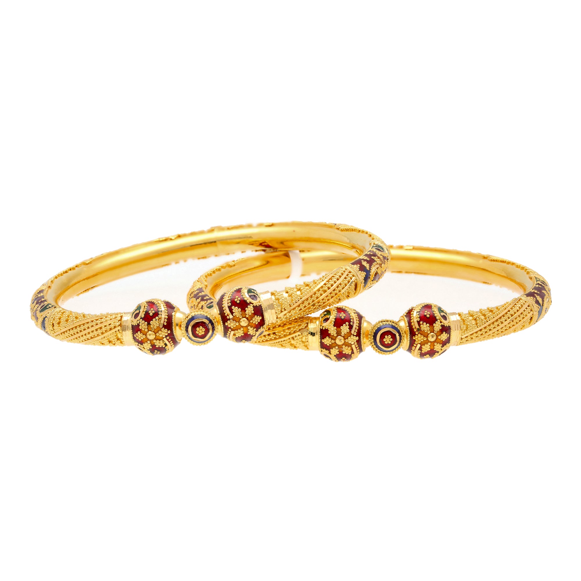 22K Yellow Gold Meenakari Pipe Bangle Set of 2 (47.5 grams) – Virani ...