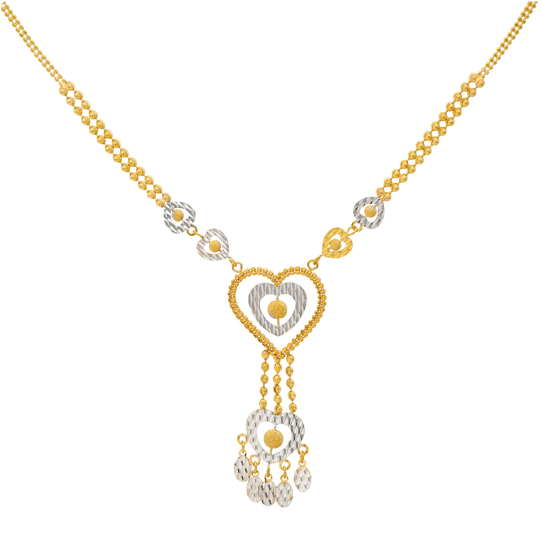 22K Yellow White Gold Dangling Heart Jewelry Set 13.4gm