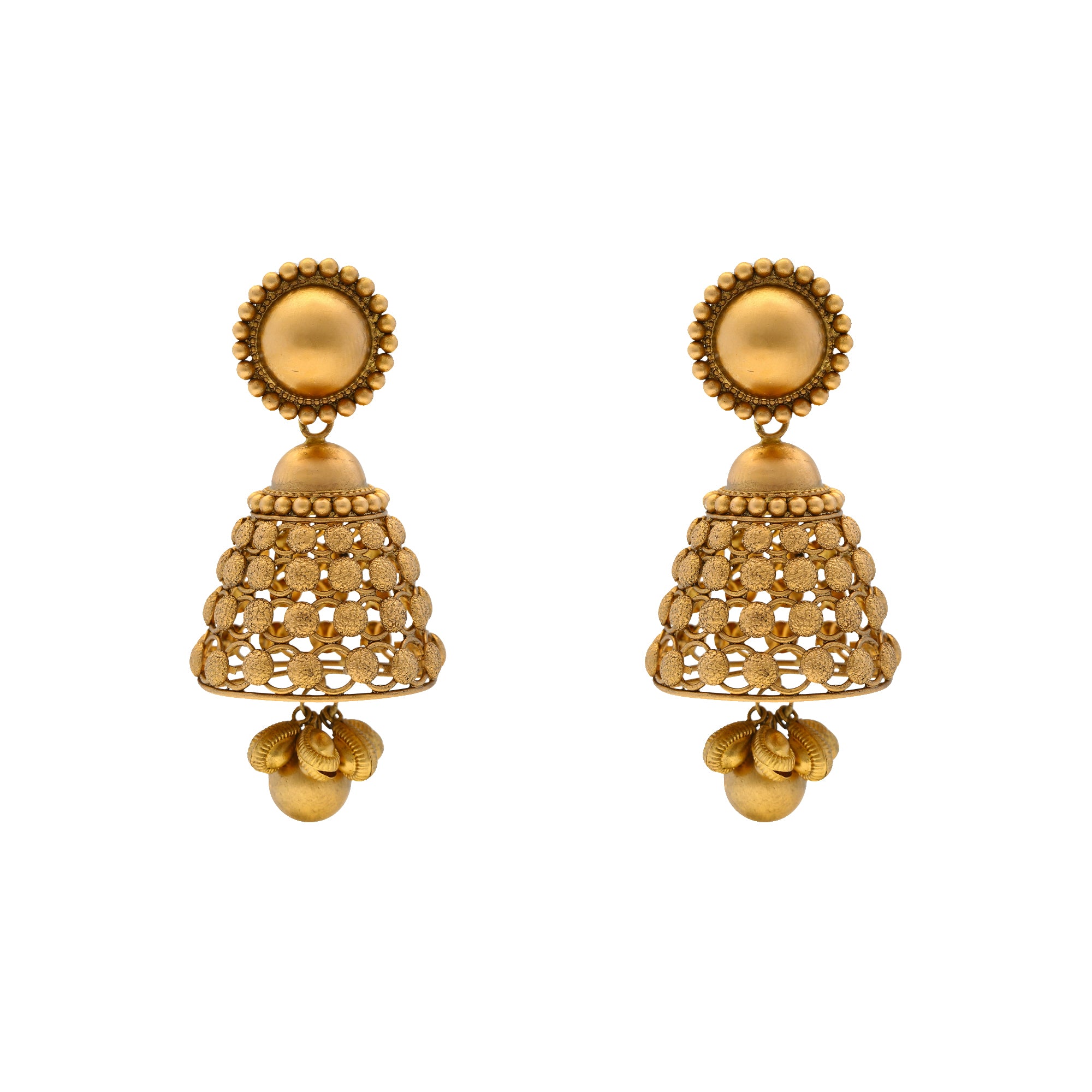 22K Yellow Gold Beaded Jhumka Jewelry Set (107.7gm)