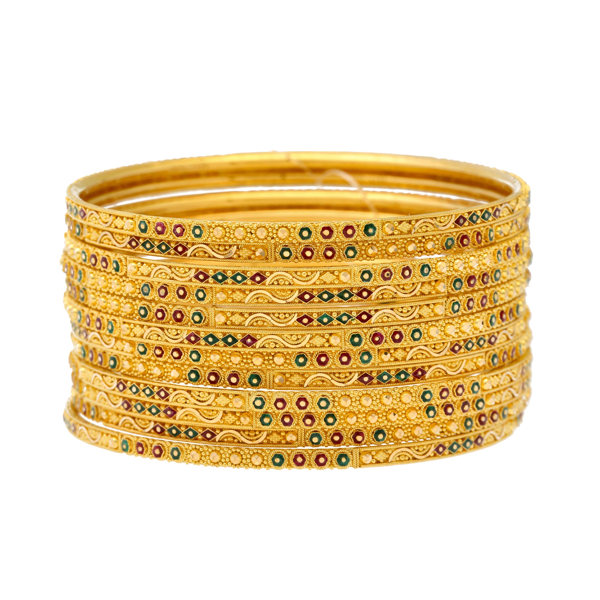 22K Yellow Meenakari Gold Bangle Set of 12 (117.2gm) – Virani Jewelers