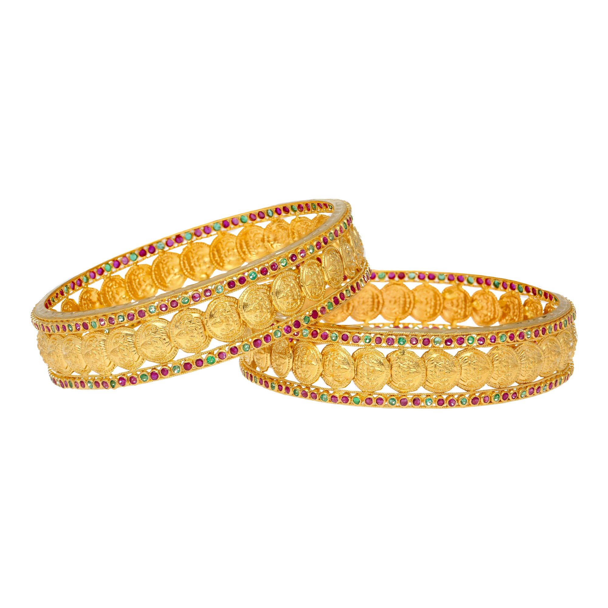 22K Yellow Gold Kasu Laxmi Bangle Set (43.4 grams) – Virani Jewelers