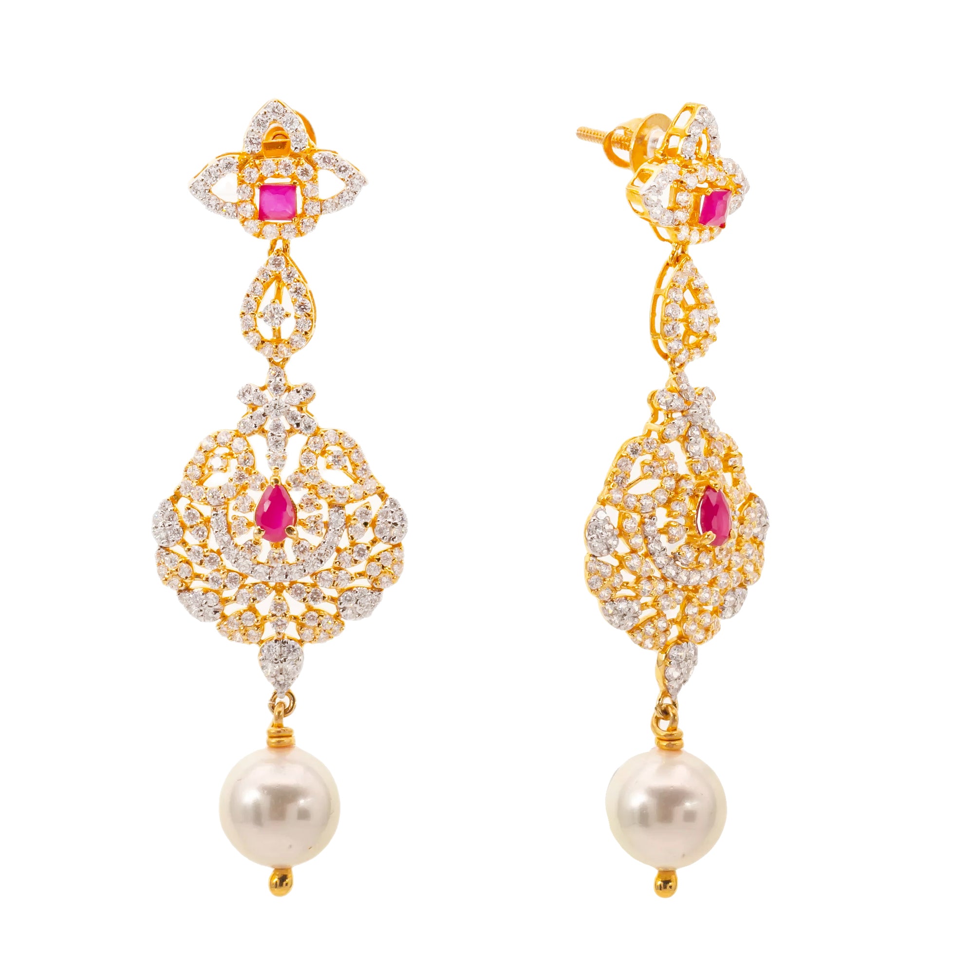 22K Gold, Ruby, & Pearls Veena Jewelry Set (101.8gm) – Virani Jewelers