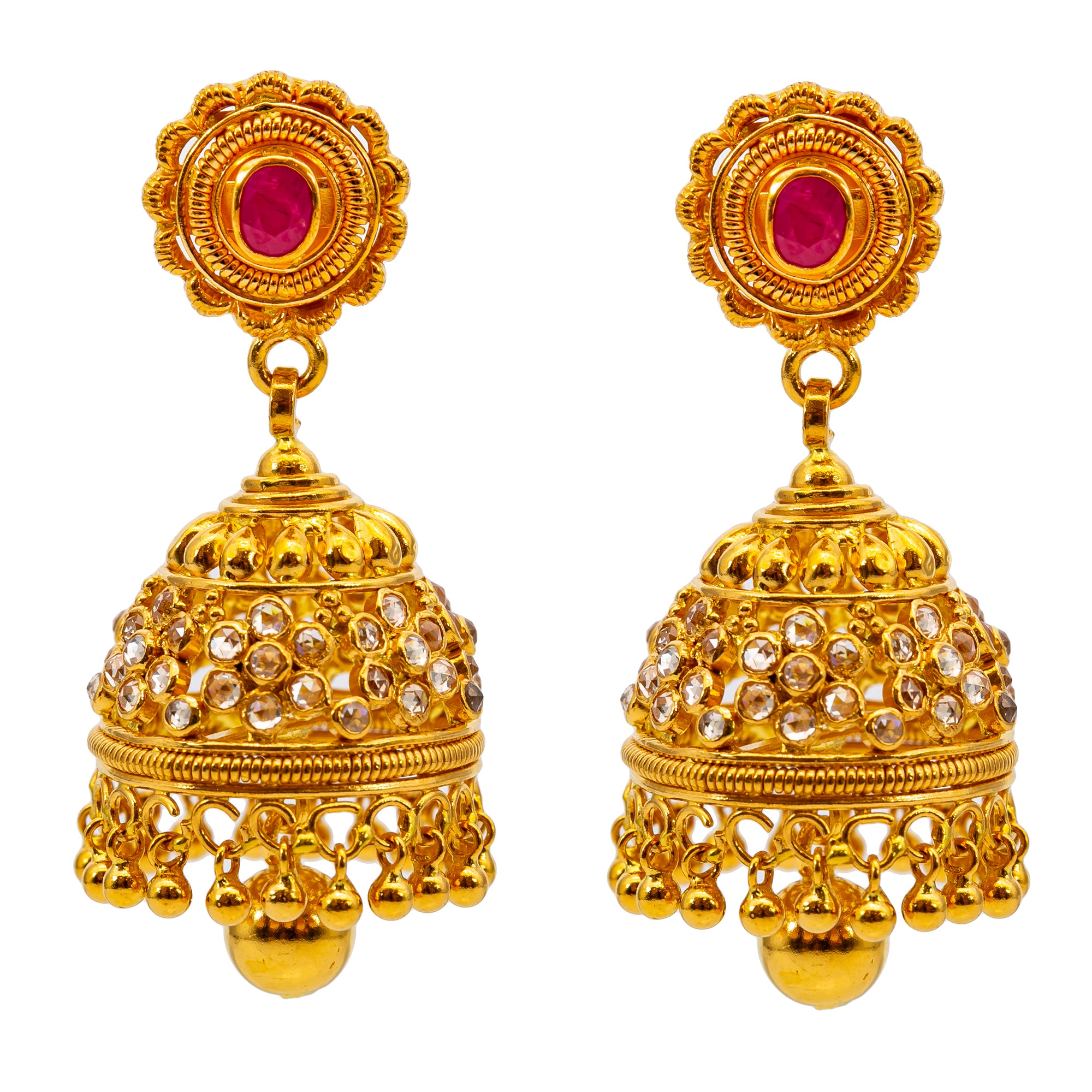 22K Yellow Gold Kasu Laxmi Jewelry Set W. Jhumka Earrings 108 grams