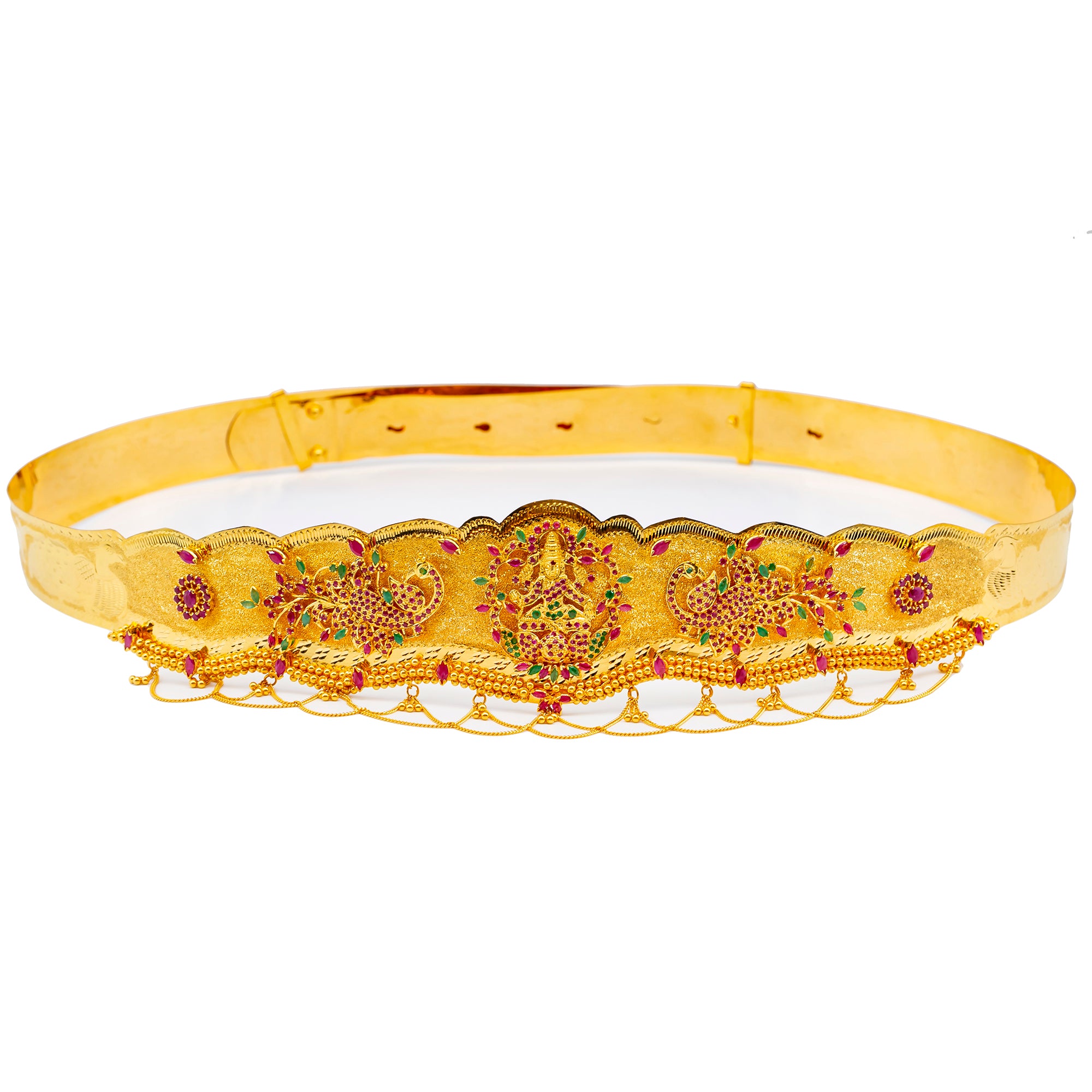 22K Yellow Gold Vaddanam Waist Belt w. Gems & CZ Stones (156.5 grams ...