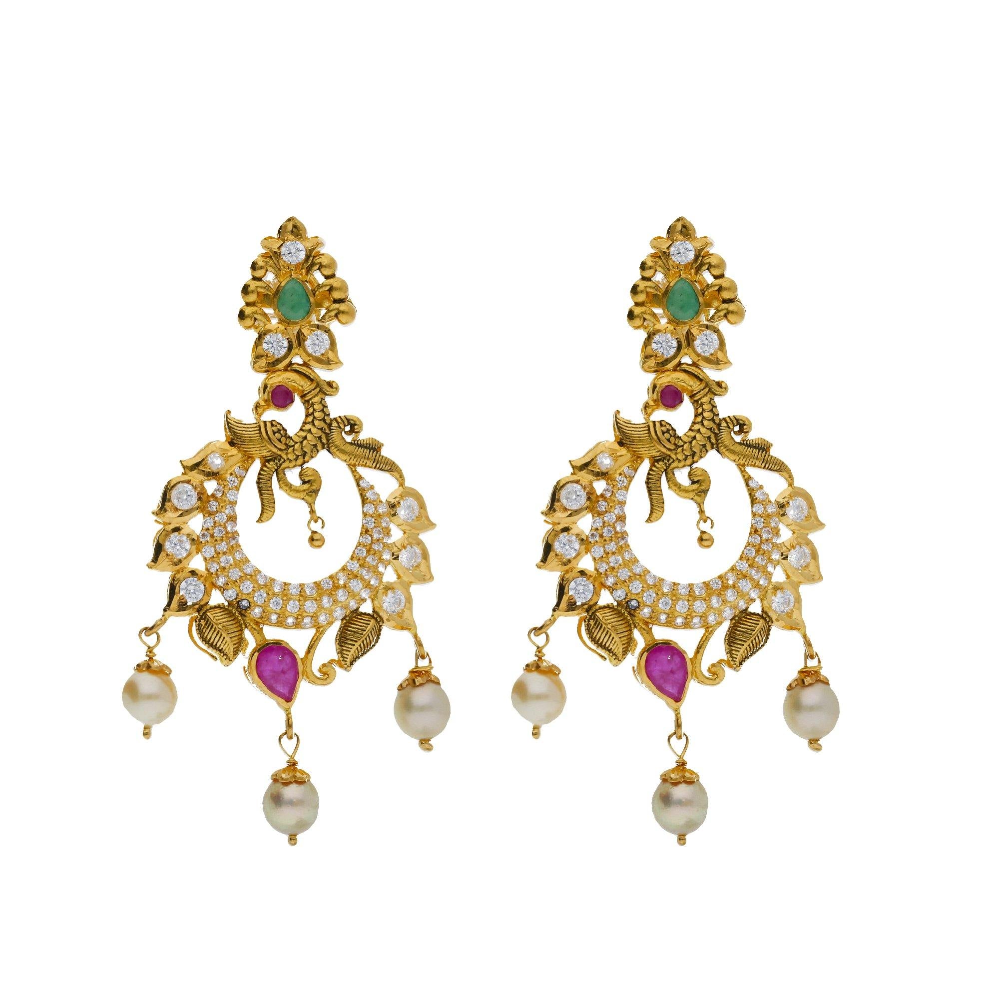 22K Yellow Antique Gold 2-in-1 Choker/Vanki & Chandbali Earrings Set W ...