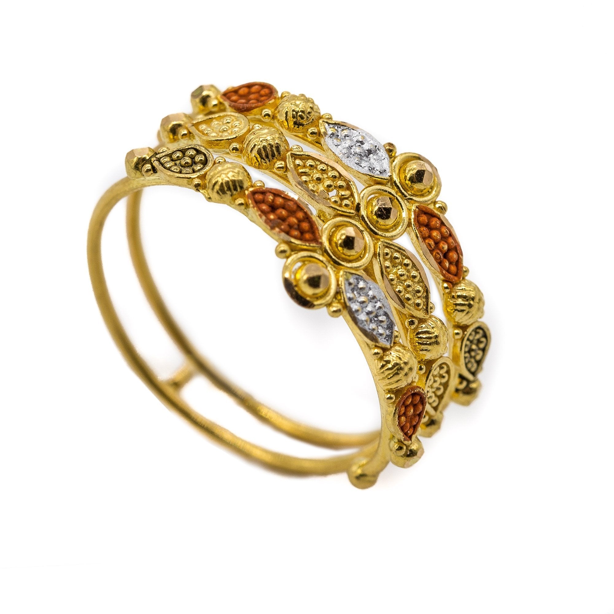 22K Yellow Gold Multi Strand Ring W/Hand Painted & Crafted Beads ...